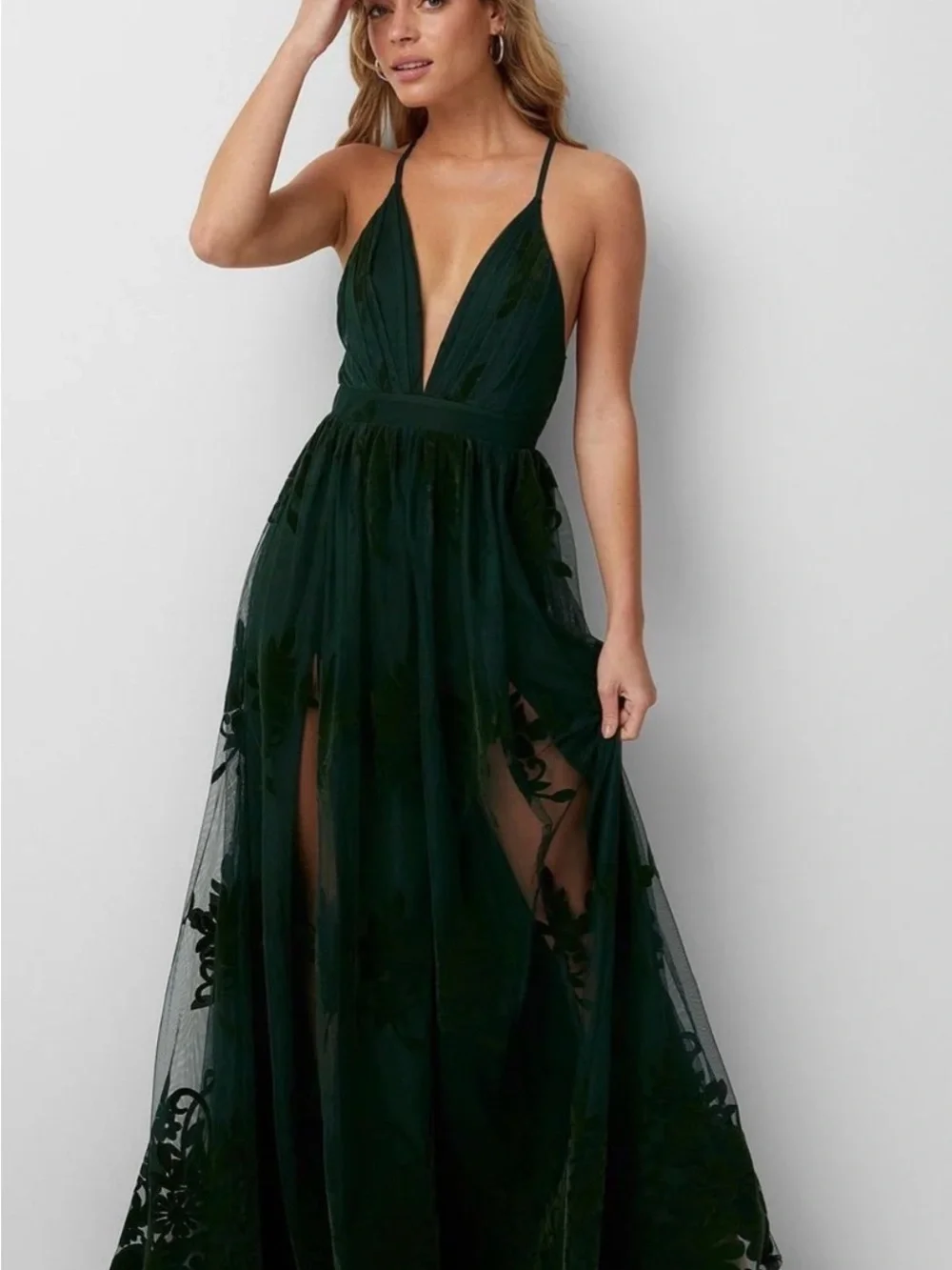 Icone | Dresses | Plunging Deep Green Tulle Prom Gown | Poshmark